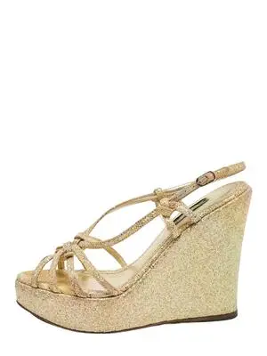 Dolce & Gabbana 110mm Glitter Wedge Sandals - Gold