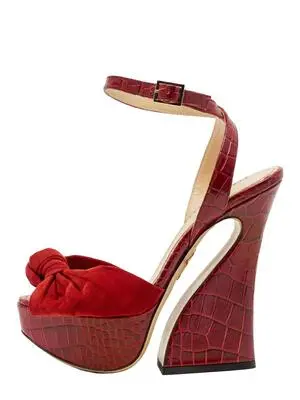 CHARLOTTE OLYMPIA Croc-embossed Bow Sandals - Red
