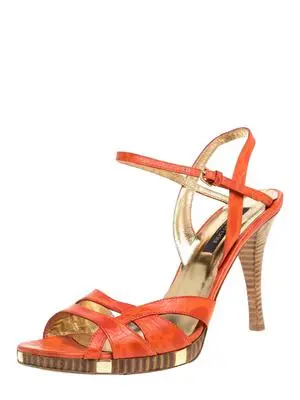 SERGIO ROSSI 100mm Crocodile Embossed Platform Sandals - Orange