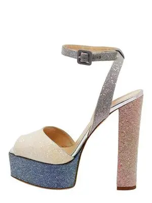 GIUSEPPE ZANOTTI Lavinia Glitter Platform Heeled Sandals - Neutrals