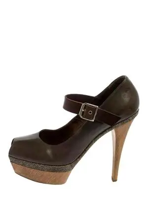 Marni 2024 Leather Platform Mary Jane Pumps - Brown