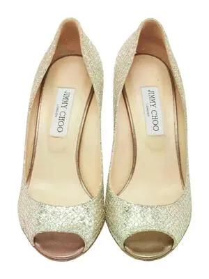 JIMMY CHOO Baxen Glitter Peep Toe Wedge Sandals - Gold