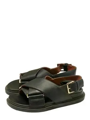 Marni Fussbett Leather Flat Sandals - Black