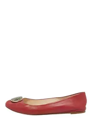 Carolina Herrera Leather Ballet Flats With Logo Detail - Red