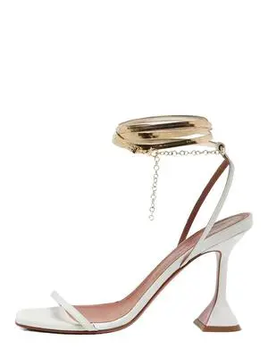 Amina Muaddi Metal Wrap Leather Sandals - White
