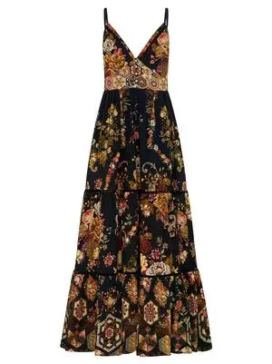 Camilla Floral Print V-neck Dress - Black
