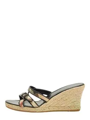 Burberry Canvas Check Wedge Sandals - Black