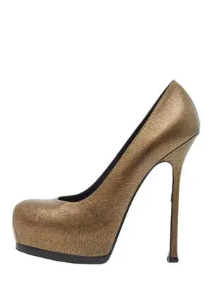 Saint Laurent 145mm Leather Heeled Pumps - Gold