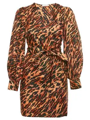 Sandro Silk Animal-print Mini Dress - Orange