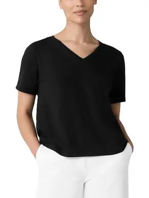 Eileen Fisher V-neck Short Sleeve Tee - Black