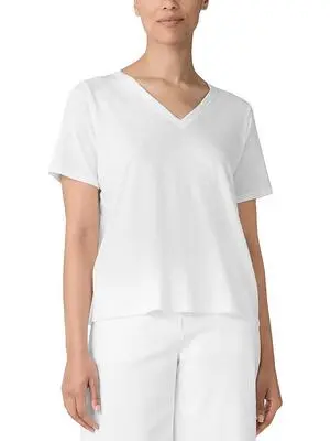 Eileen Fisher V-neck Short Sleeve Tee - White