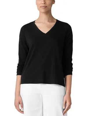 Eileen Fisher V-neck Long Sleeve Tee - Black