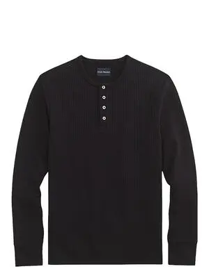 Mack Weldon Long Sleeved Waffle Knit Henley Tee - True Black
