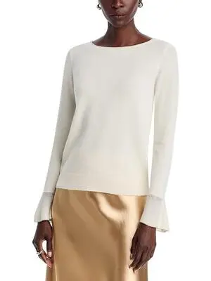 Lafayette 148 New York Ruffle Trim Bateau Neck Sweater - Cloud