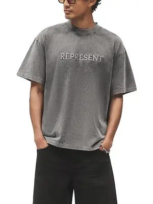REPRESENT Embroidered Serif Logo Tee - Vintage Grey