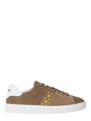 Versace Greca Embellished Suede Sneakers - Warm Beige