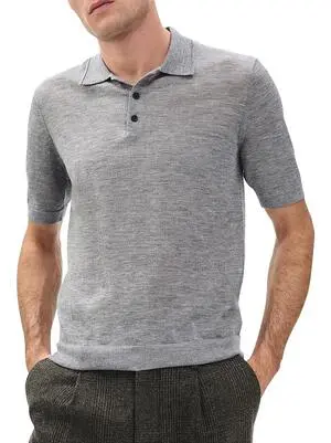 Rag & Bone Lightweight Downing Cashmere Polo Shirt - Heather Grey
