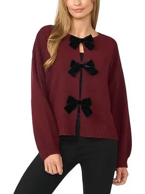 CECE DUPRAZ Bow Closure Cardigan Sweater Cabernet