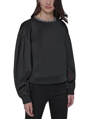 Karl Lagerfeld Embellished Neck Pullover Sweater - Black