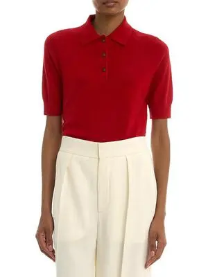 Victoria Beckham Polo Collar Merino Wool Shirt - Cardinal Red