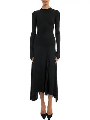 Victoria Beckham Long Sleeve Asymmetrical Midi Dress - Black
