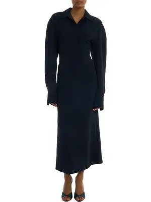 Victoria Beckham Long Sleeve Polo Collar Midi Dress - Navy