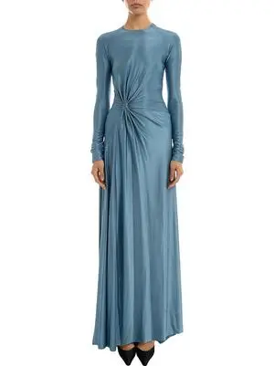 Victoria Beckham Long Sleeve Twist Detail Gown - Stone