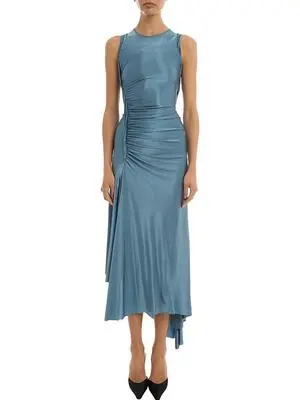 Victoria Beckham Sleeveless Twist Midi Dress - Stone