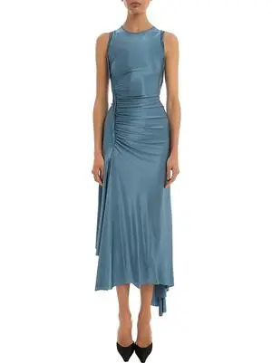 Victoria Beckham Sleeveless Twist Midi Dress - Stone