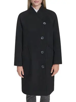 Cole Haan Asymmetric Chevron Wool Blend Coat - Black