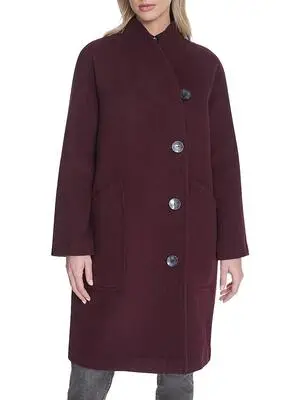 Cole Haan Asymmetric Chevron Wool Blend Coat - Burgundy