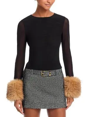 Alice + Olivia Faux Fur Cuff Top - Black