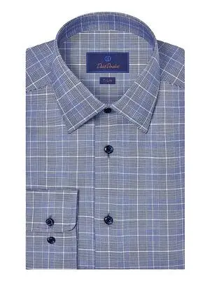 David Donahue Trim Fit Twill Glen Check Dress Shirt - Navy