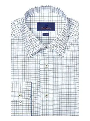 David Donahue Trim Fit Dobby Check Dress Shirt - White/ Blue