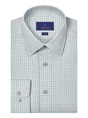 DAVID DONAHUE Trim Fit Cashmere Blend Twill Check Dress Shirt