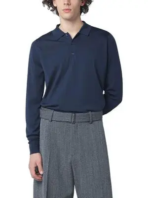 John Smedley Wool Polo Shirt - Blue