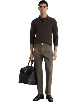 ATELIER Prunotto Brushed Pleated Classic-fit Trousers - Dark Brown