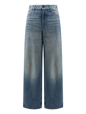 Chloé Denim Wide Leg Jeans With Logo - Blue