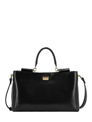 Dolce & Gabbana Vittoria Leather Top Handle Bag - Black