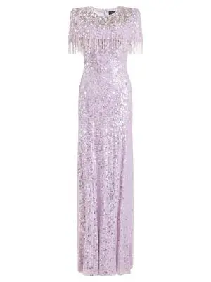 Jenny Packham Eugenie Sequin Fringed Maxi Dress Thistle