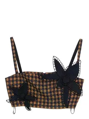 Oscar De La Renta Orchid-embroidered Tweed Top - Brown