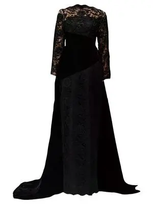 THA SEEN Lace-panel Maxi Dress - Black