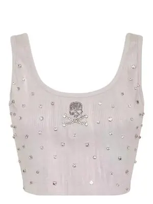 Philipp Plein Rhinestone-embellished Top - Grey