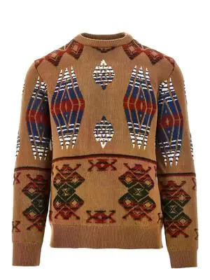 GALLIA Patterned Pullover Sweater - Brown