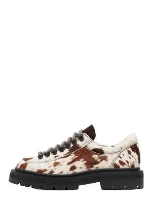Bimba Y Lola Fur And Leather Lace-up Shoes - Ochre
