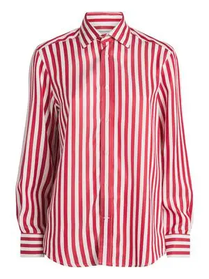WITH NOTHING UNDERNEATH Stripe Boyfriend Shirt - Red