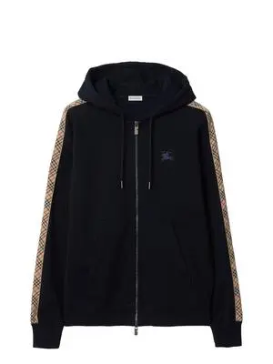 Burberry Cotton Check-trim Zip-up Hoodie - Navy