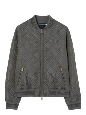Burberry Micro Check-stitch Rakewood Bomber Jacket - Beigewashed Grey