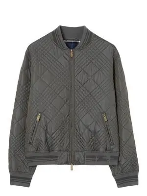 Burberry Micro Check-Stitch Rakewood Bomber Jacket Stonewashed Grey