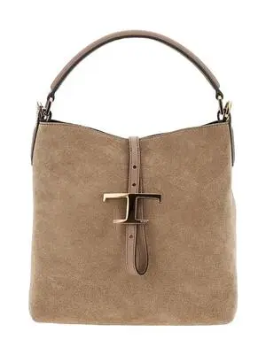 TOD'S T Timeless Leather Bucket Bag Grey